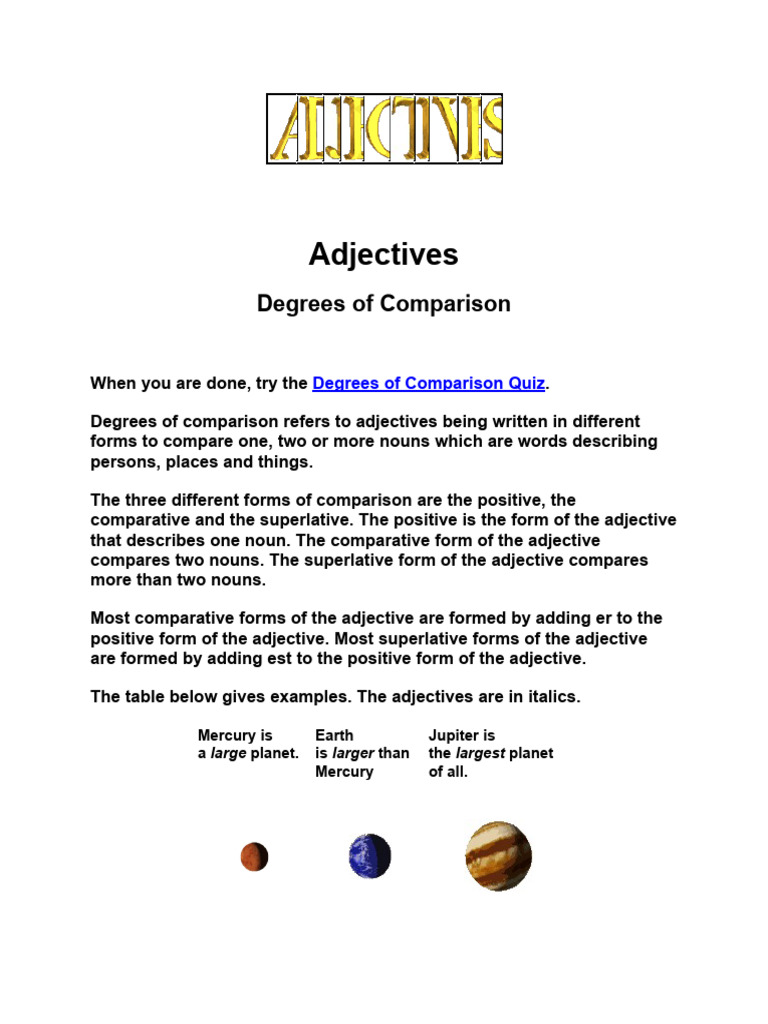 Adjectives Degree of Comparison | PDF | Adjective | Linguistic Typology