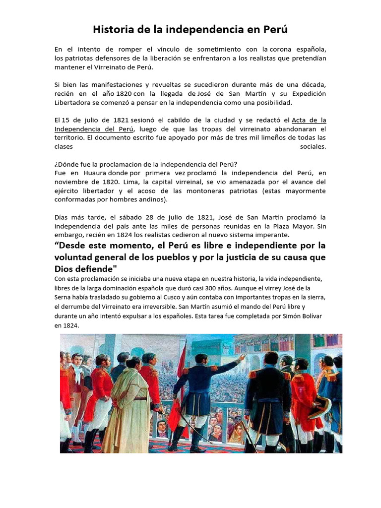 Historia de La Independencia en Perú | Descargar gratis PDF | Perú ...