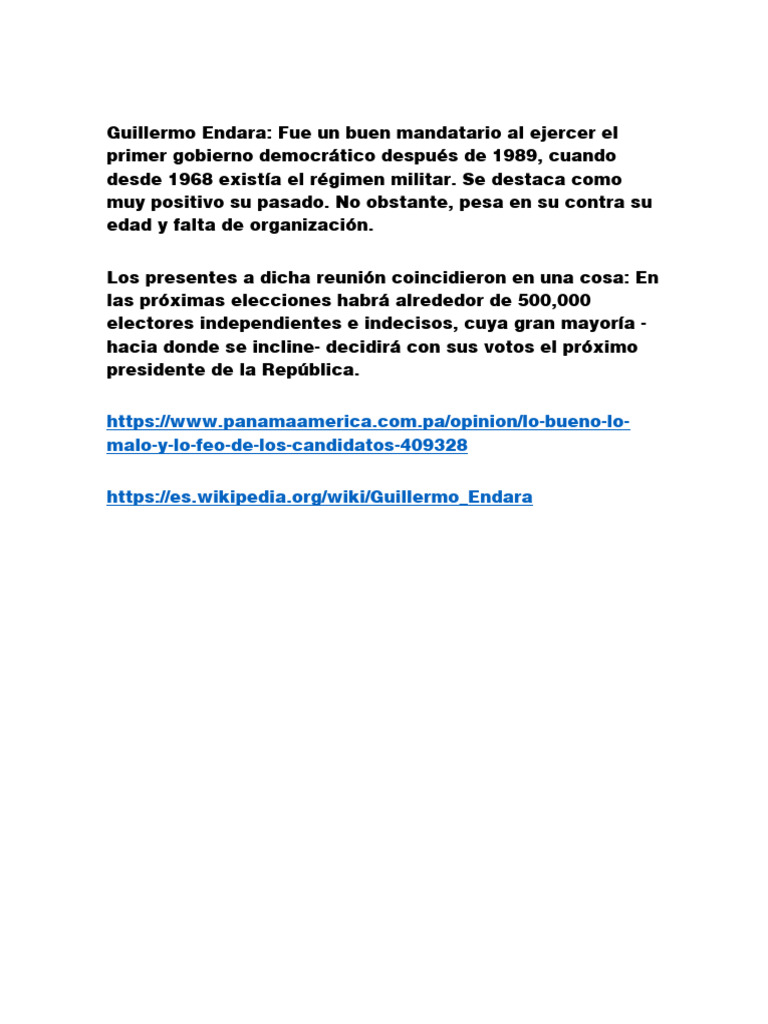 Guillermo Endara y el voto indeciso en 2024 | PDF | Política
