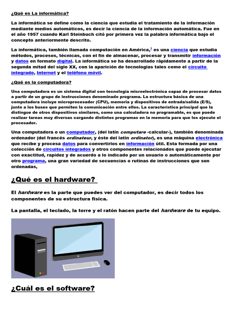 Qué Es La Informática | PDF | Hardware de la computadora | Sistema ...