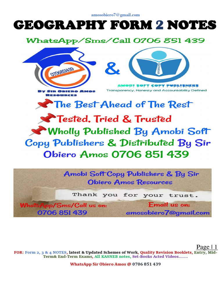 Form Two Geography Notes | PDF | Volcanism | Plate Tectonics
