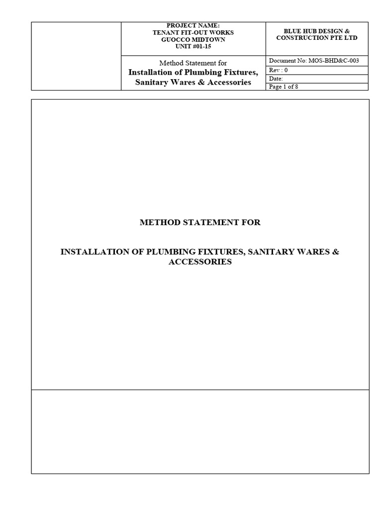Method Statement For Plumbing & Sanitary Wares Installation | Download ...