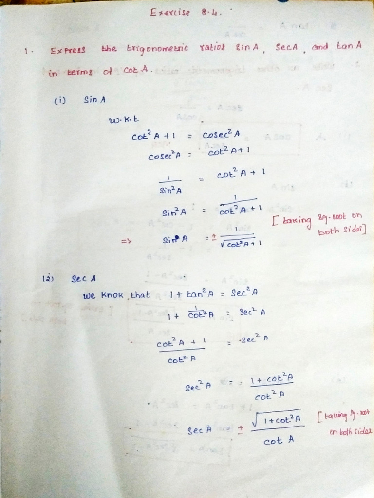 Class 10 Trigonometry Ex8.1 | PDF