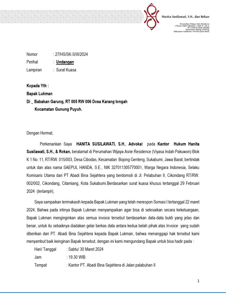 Undangan Kepada Bapak Lukman | PDF