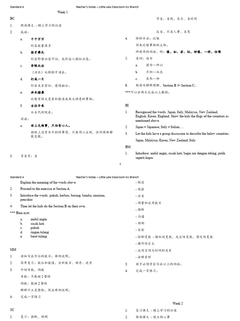 Teacher's Notes - Standard 4 | PDF