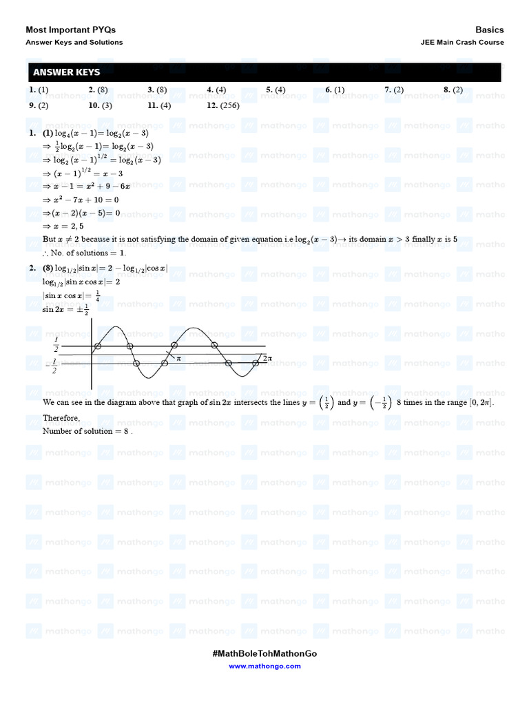 JEE Main Math Answer Keys & Solutions | PDF | Mathematics | Mathematical Objects