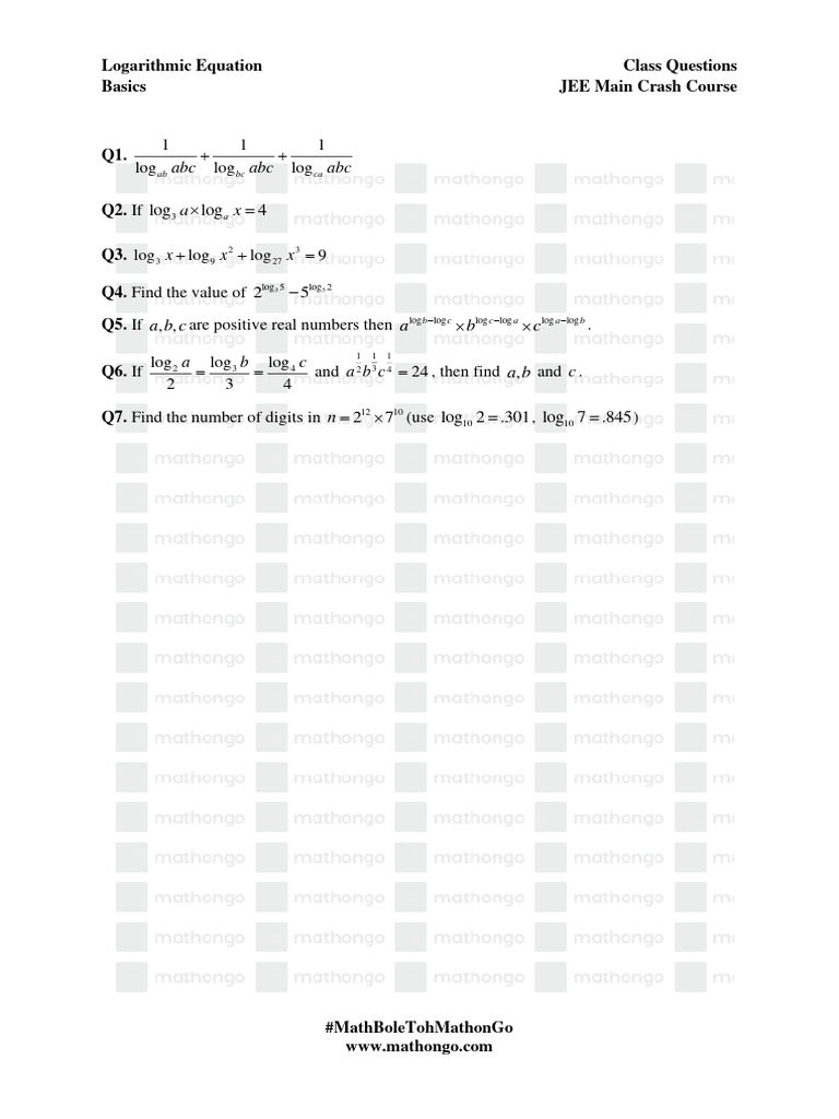 2.logarithmic Equation - Basics - Class Question - JEE Main Crash ...