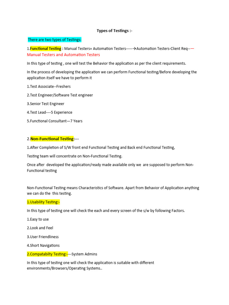 Types of Testings | PDF | Software Testing | Operating System