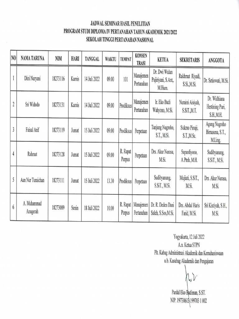 Jadwal Semhas 3 | PDF