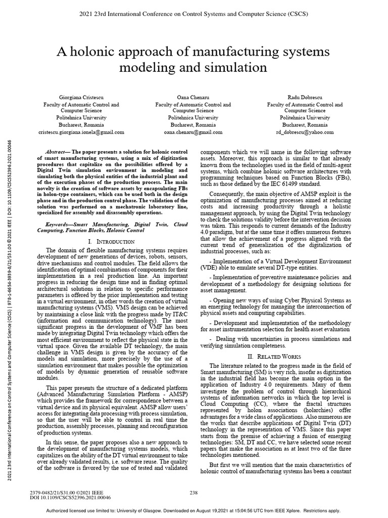 A Holonic Approach of Manufacturing Systems Modeling and Simulation | PDF | Cloud Computing ...