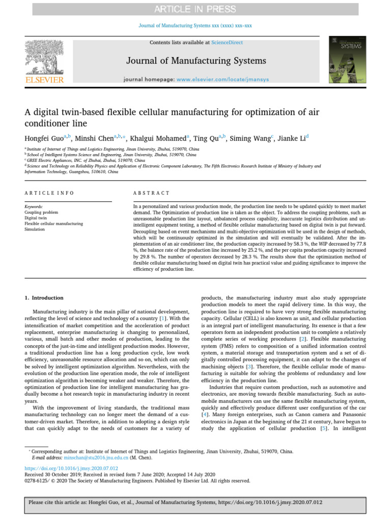A Digital Twin-Based Flexible Cellular Manufacturing For Optimization ... A Digital Twin-Based Flexible Cellular Manufacturing For Optimization ...