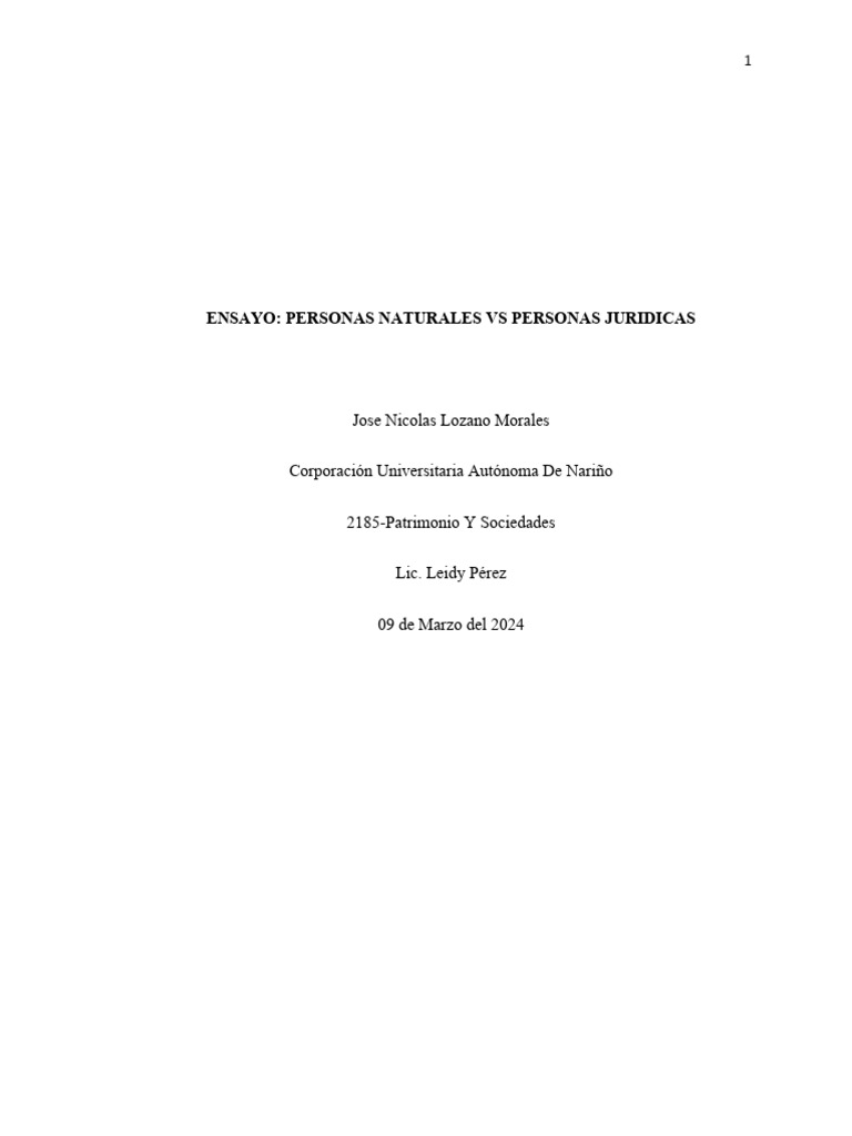 Ensayo: Persona Juridica VS Natural | PDF | Business | Corporaciones Ensayo: Persona Juridica VS Natural | PDF | Business | Corporaciones