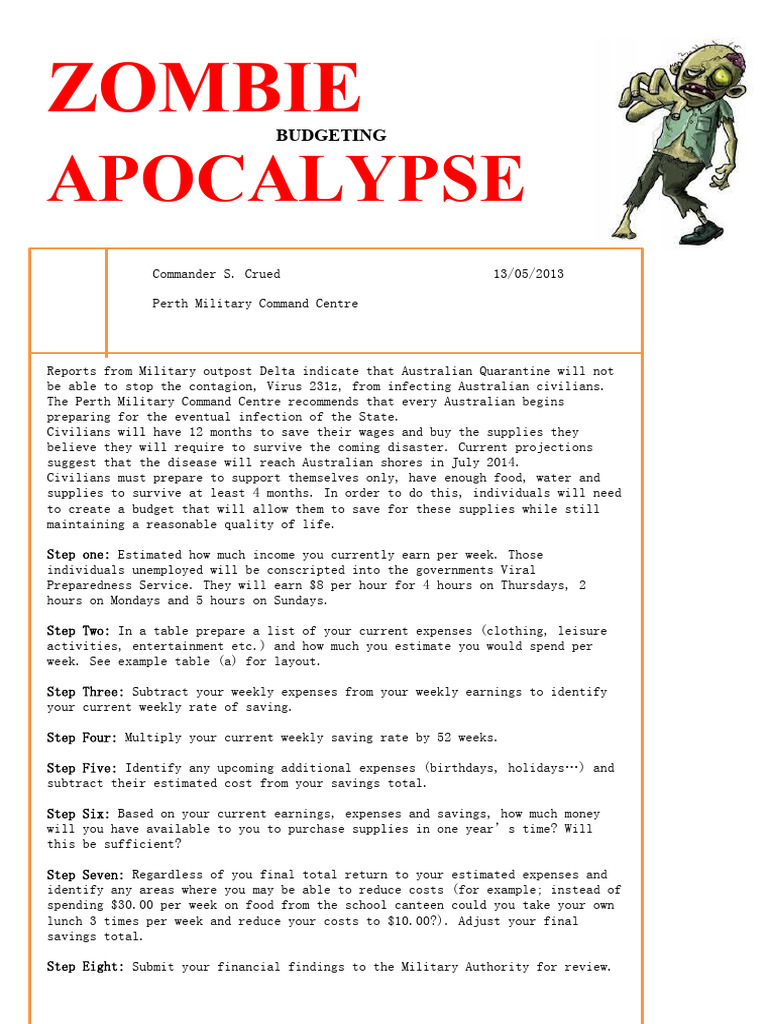 Zombie Apocalypse Budgeting | PDF | Infection | Expense