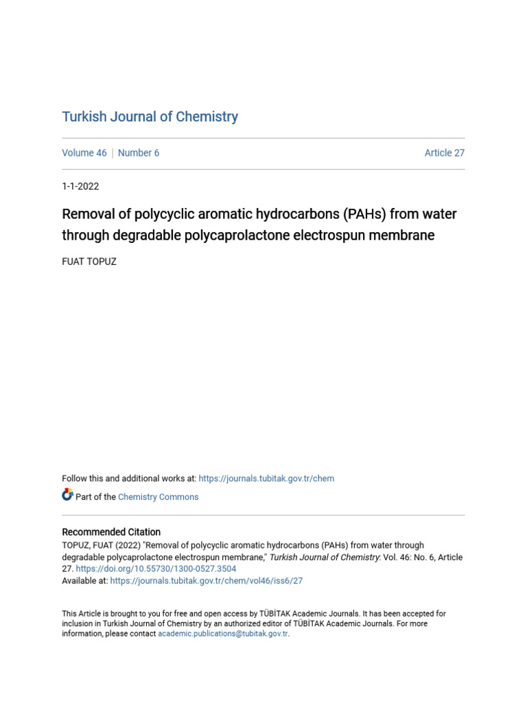 Removal of Polycyclic Aromatic Hydrocarbons (PAHs) From Water THR | PDF | Polycyclic Aromatic ...