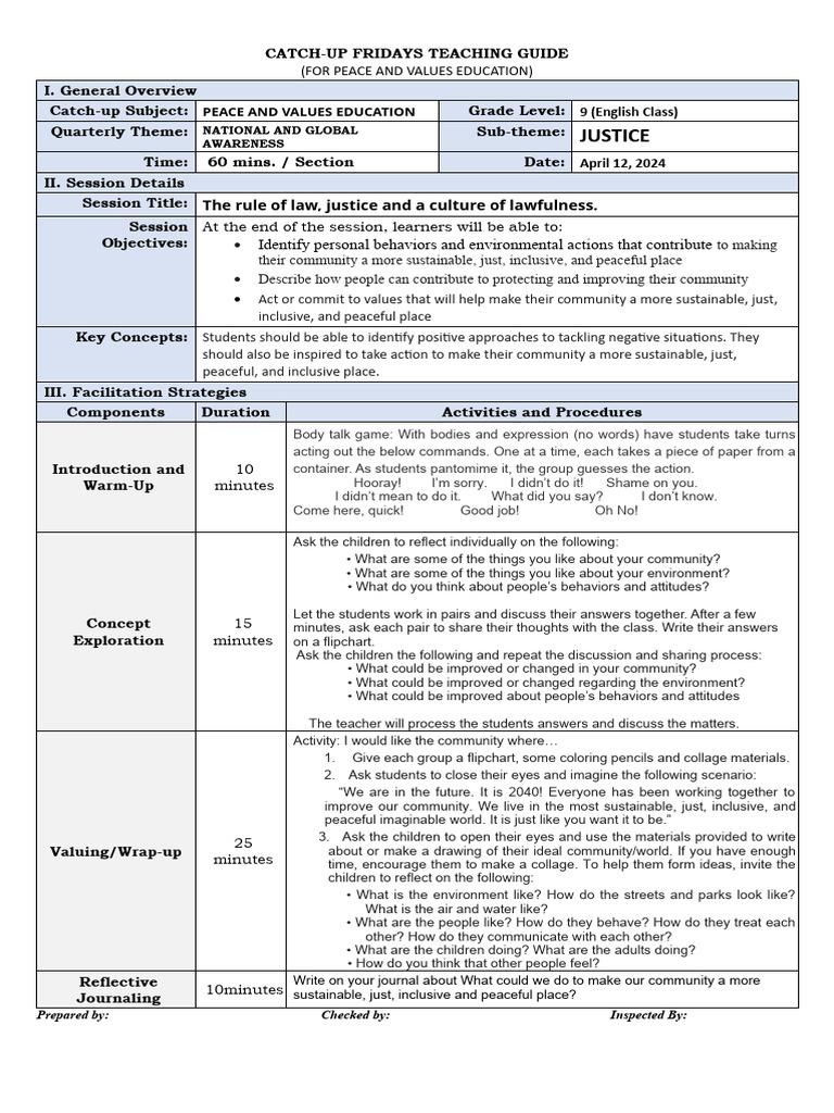 Teaching-Guide-Catchup-G9-APRIL 12 | PDF | Attitude (Psychology) | Psychological Concepts