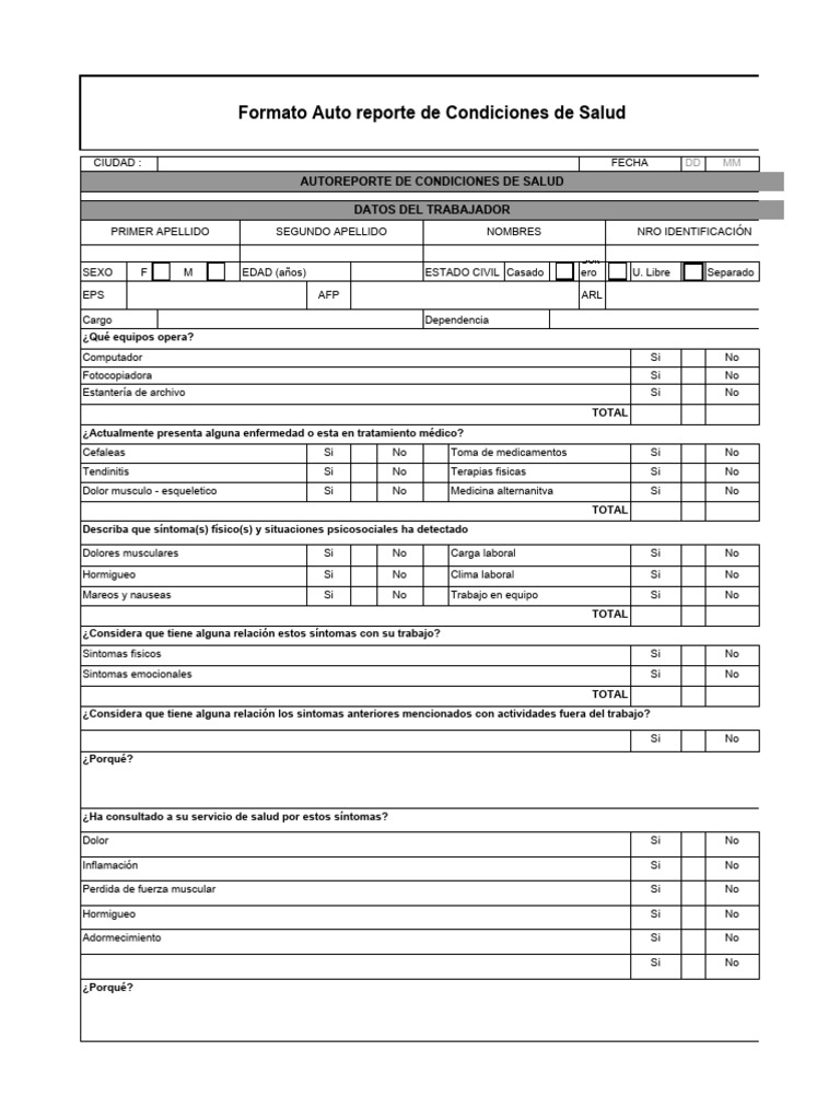 APENDICE B Formato Autoreporte de Condiciones de Salud | PDF ...