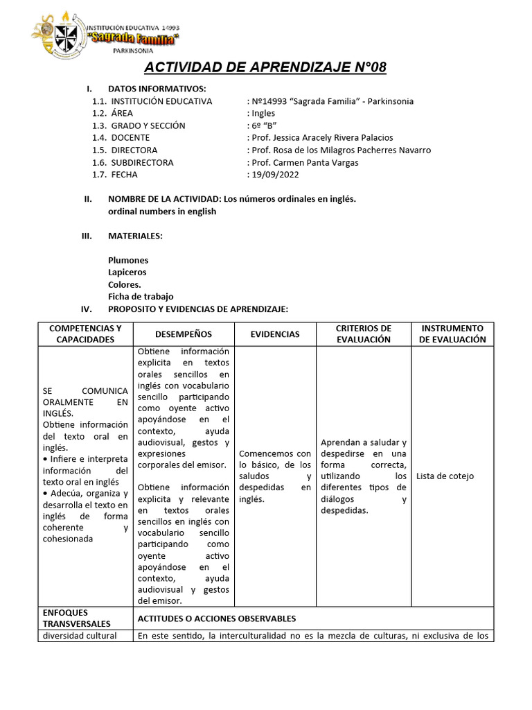 Actividades de Números Ordinales en Inglés | PDF | Cognición | Lingüística