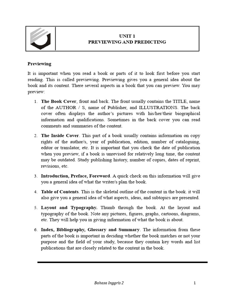 Previewing and Predicting - Assignment | PDF | Books | Learning