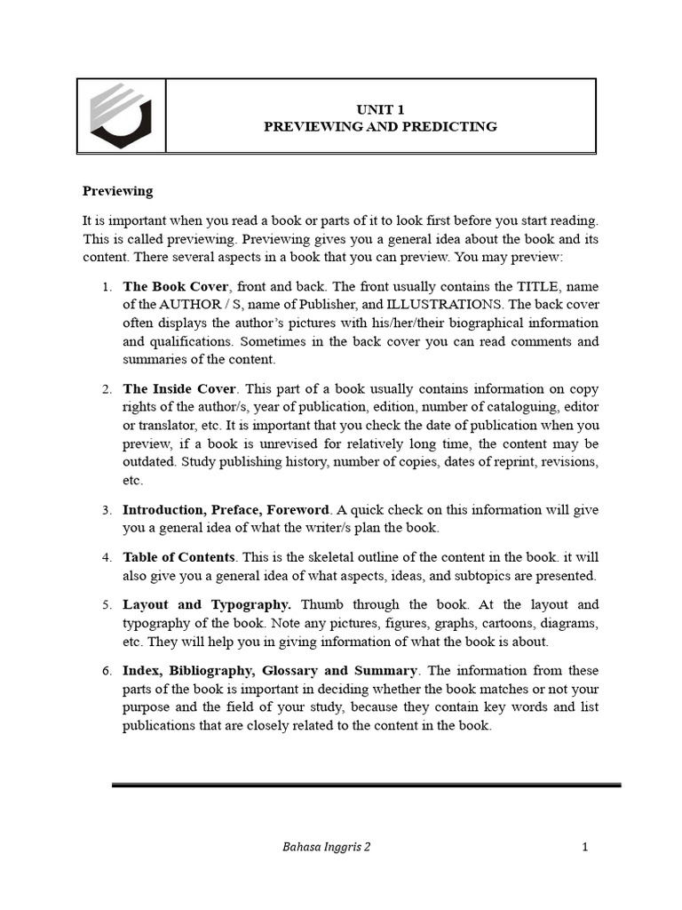 Previewing and Predicting - Assignment | PDF | Books | Learning