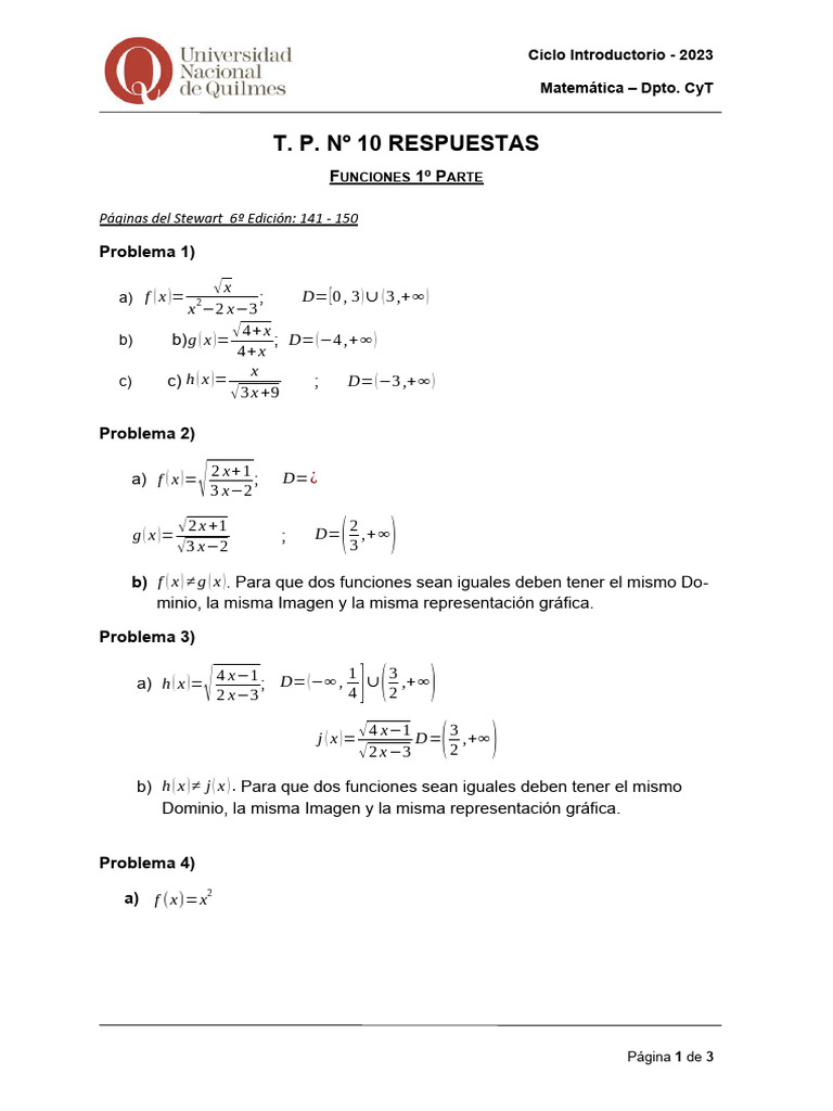 Respuestas-T P 10 | PDF | Matemáticas | Álgebra