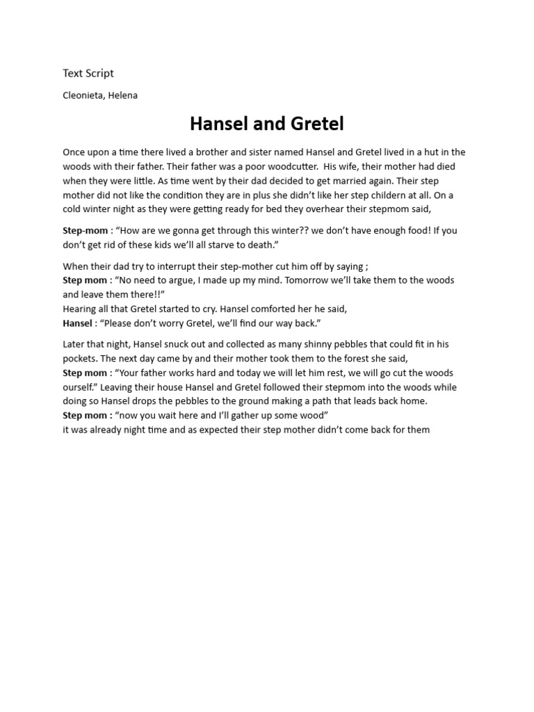 Text Script Hansel and Gretel | PDF | General Fiction