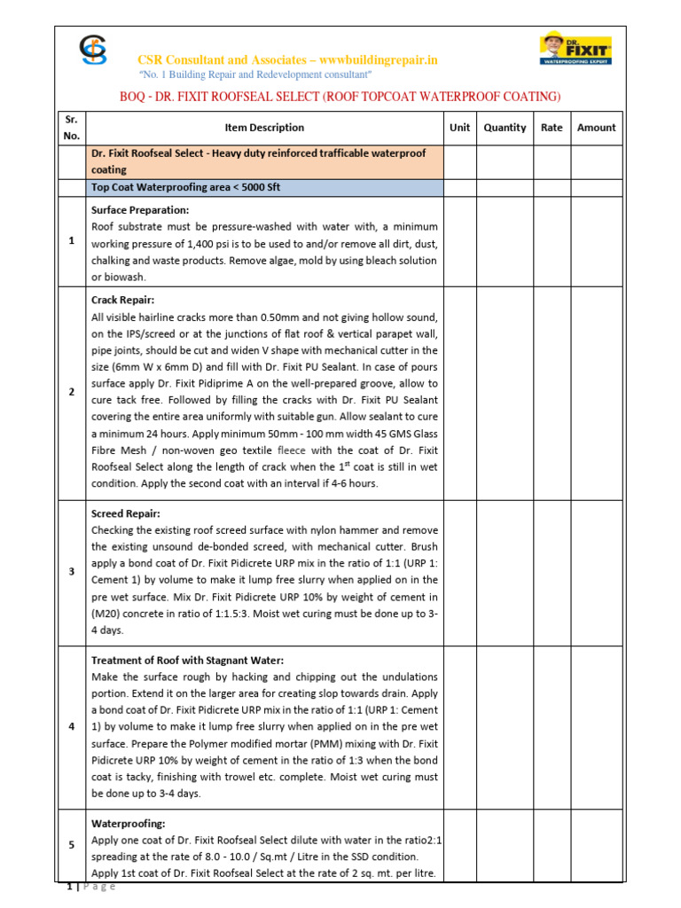 CSR - DR Fixit Roofseal | PDF | Building Engineering | Building Materials