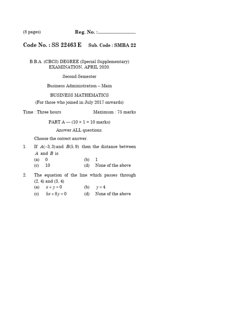 Business Maths 2020 | Download Free PDF | Matrix (Mathematics) | Algebra