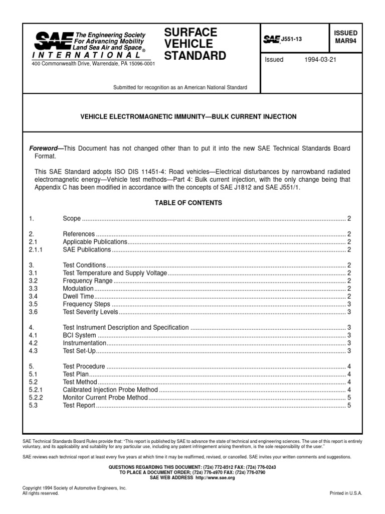 SAE J551-13 Suface Vehicle Standard | PDF | Electromagnetic ...