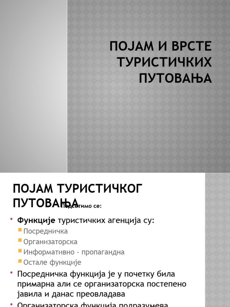 Pojam I Vrste Turistic48dkih Putovanja | PDF