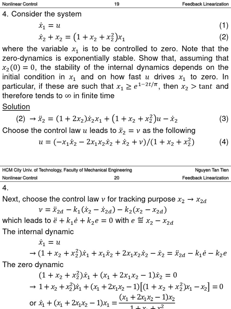 Ch.06 Feedback Linearization - Problem 4 | PDF | Nonlinear System | Stability Theory