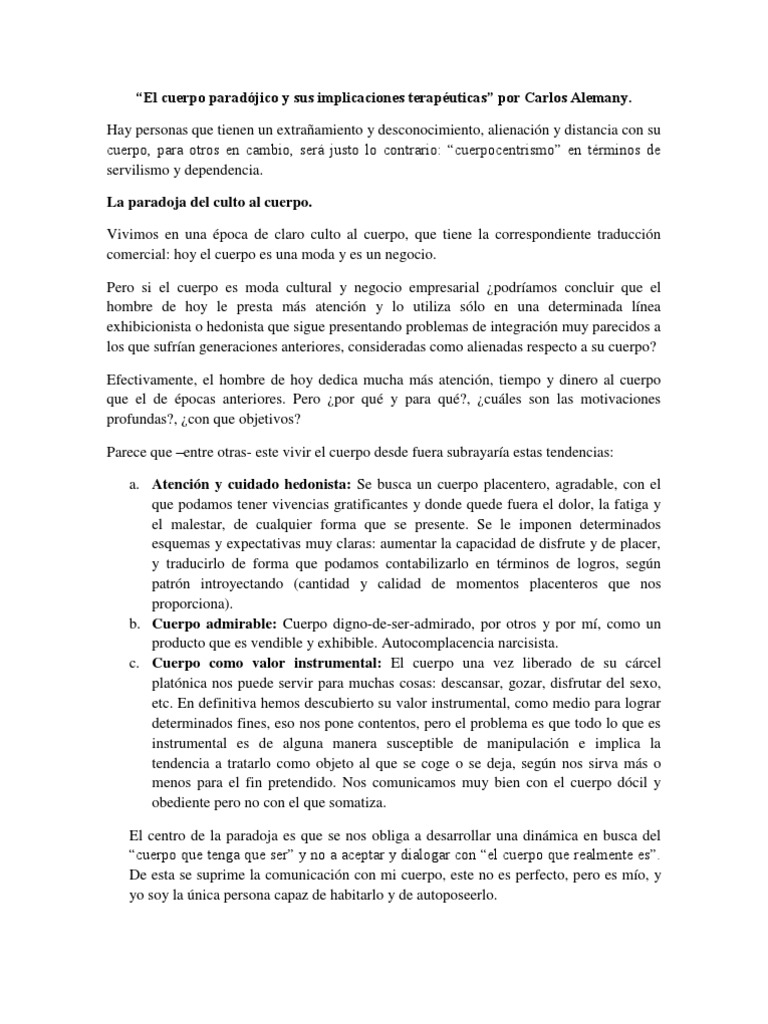Resumen Carlos Alemany - "El Cuerpo Paradójico y Sus Implicaciones ...