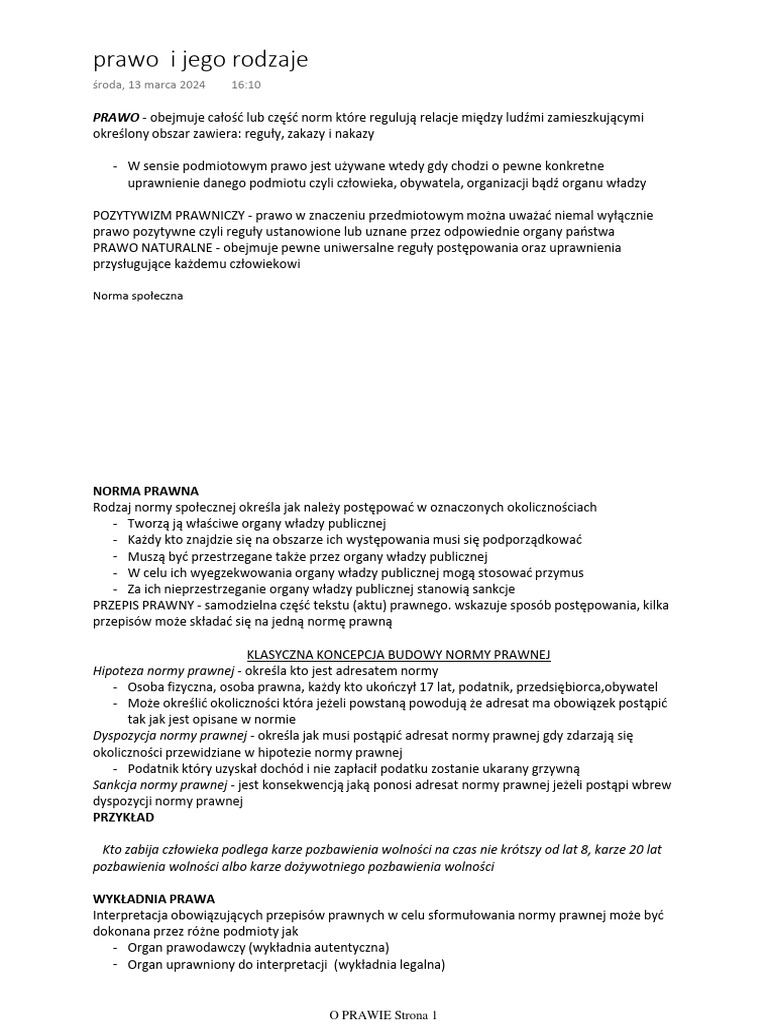 Prawo I Jego Rodzaje | PDF