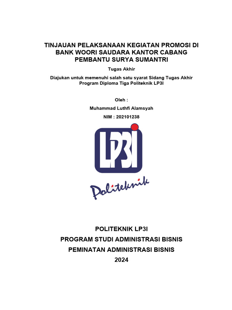 Tinjauan Pelaksanaan Kegiatan Promosi Di Bank Woori Saudara Kantor Cabang Pembantu Surya ...