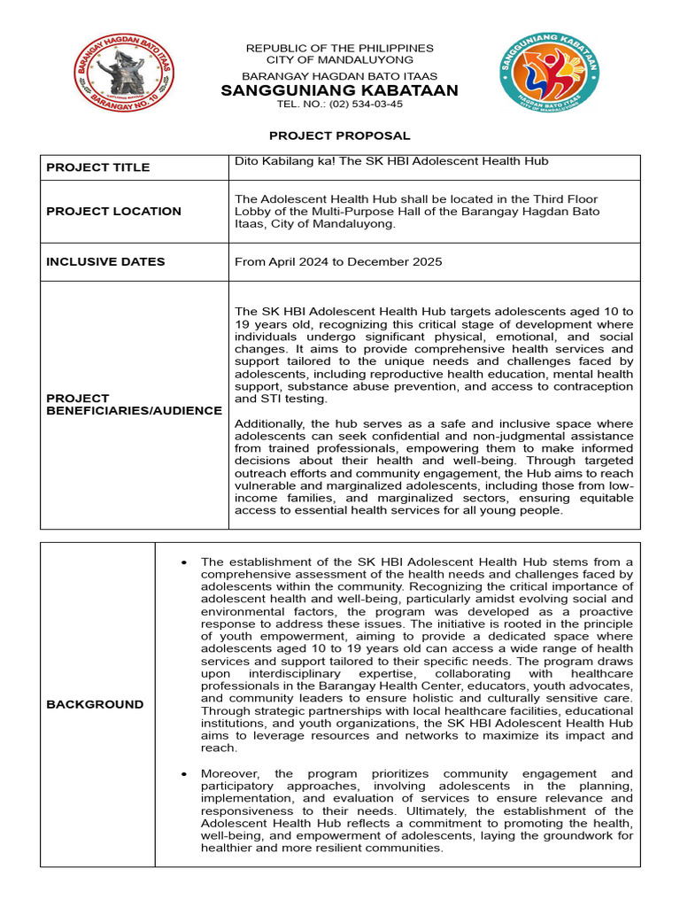 SK Project Proposal Adolescent Health Hub Proposal | Download Free PDF ...