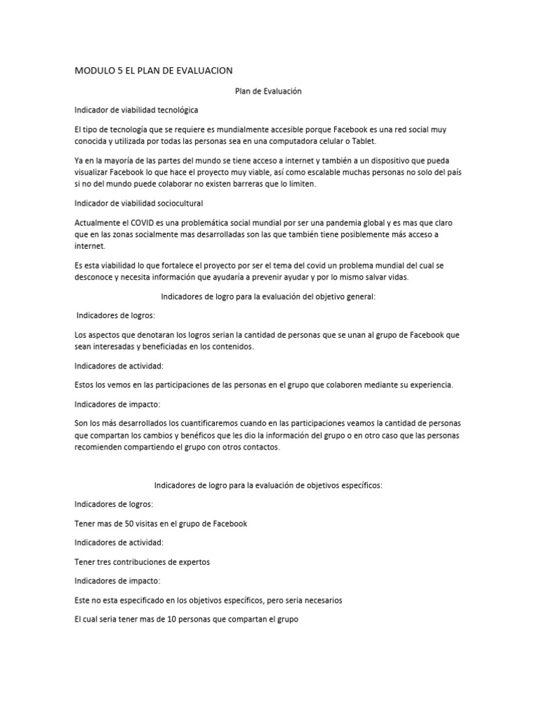 Modulo 5 El Plan de Evaluacion | PDF