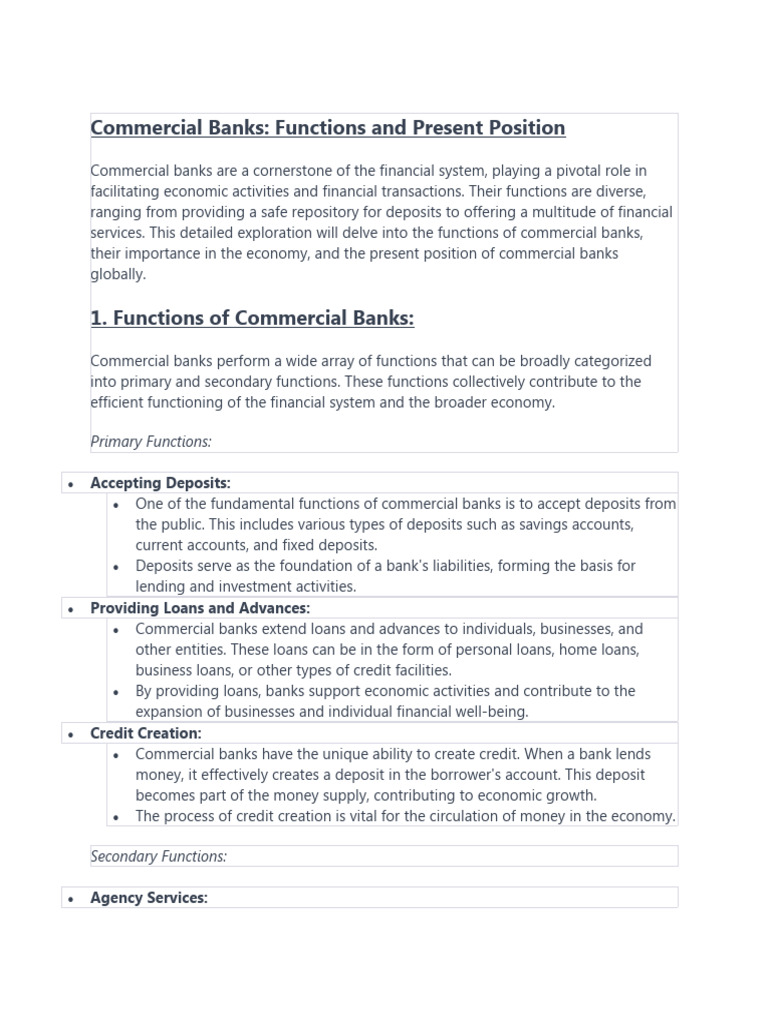 Commercial Banks: Functions and Present Position | Download Free PDF ...