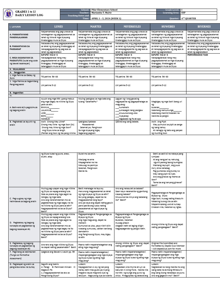 DLL - Esp 1 - Q4 - W1 | PDF