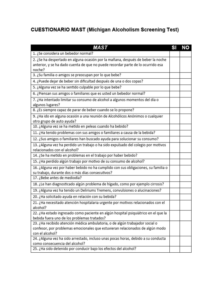 Cuestionario Mast | PDF | Alcoholismo