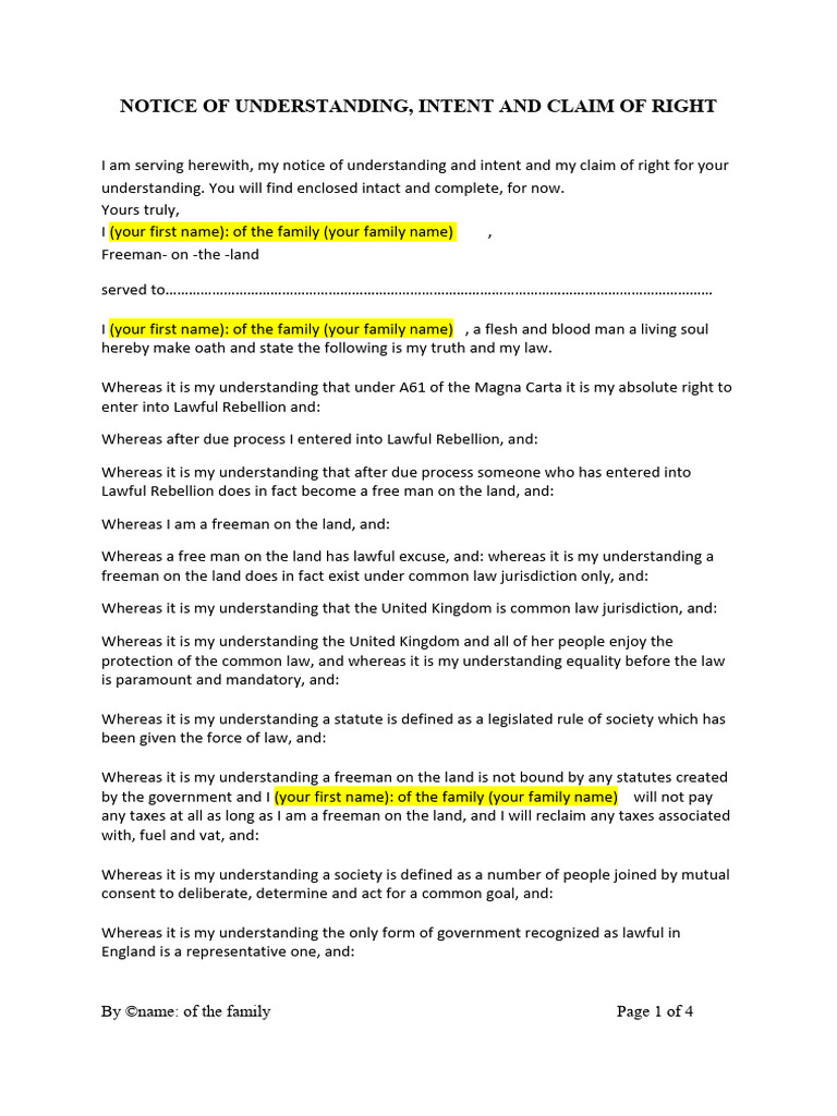 NOTICE of UNDERSTANDING Intent and Claim of Right Steven Website | PDF | Notary Public | Justice