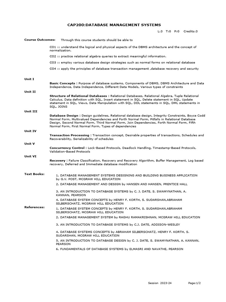 Cap 200 DBMS PDF Databases Relational Model