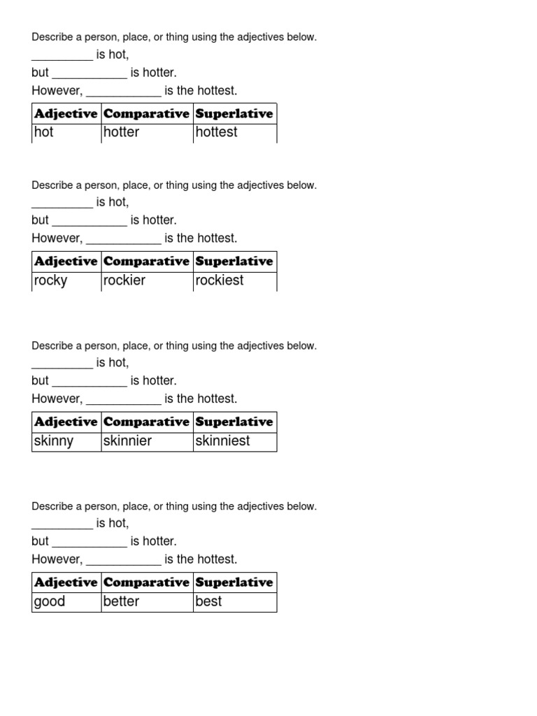 Comparative Superlative Adjective Cards_0 | PDF | Morphology | Linguistics