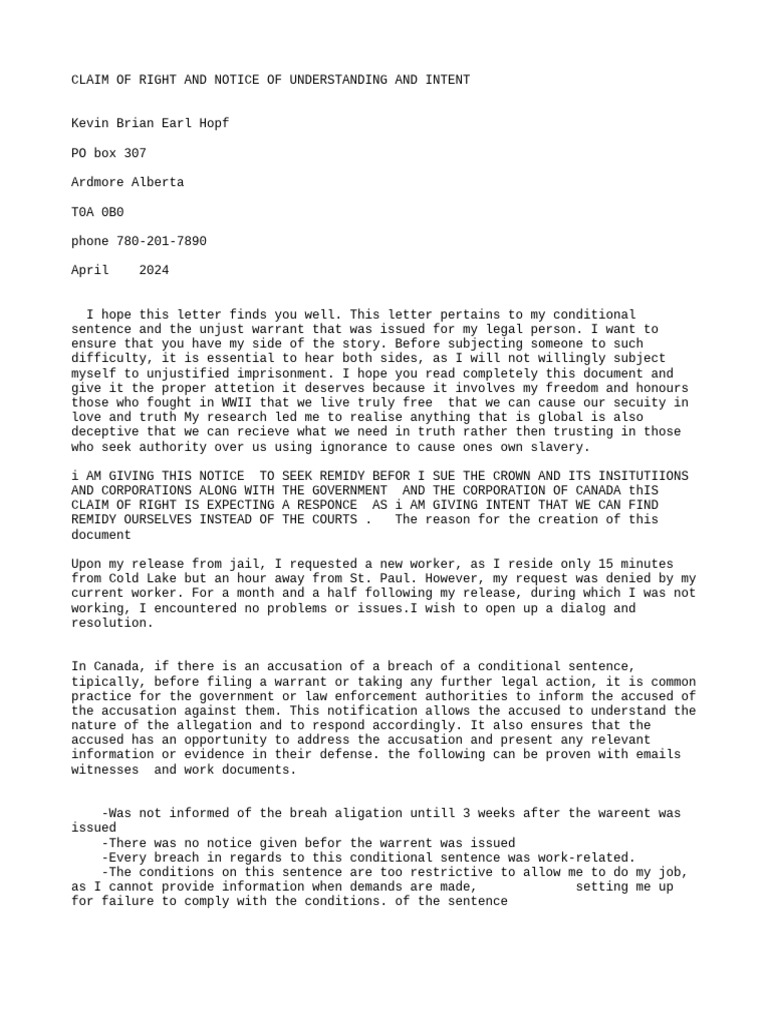 Claim of Right and Notice of Unders2 | Download Free PDF | Rights ...