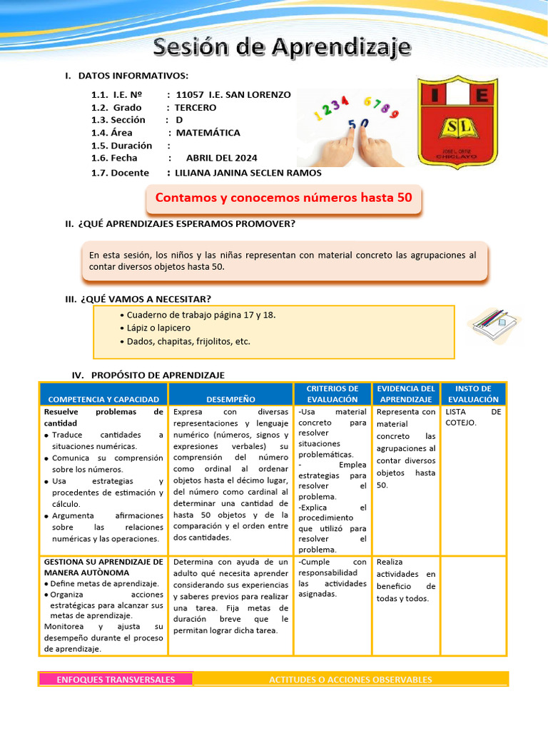 04 D2 A1 SESION MAT. Contamos y Conocemos Números Hasta 50 | PDF ... 04 D2 A1 SESION MAT. Contamos y Conocemos Números Hasta 50 | PDF ...
