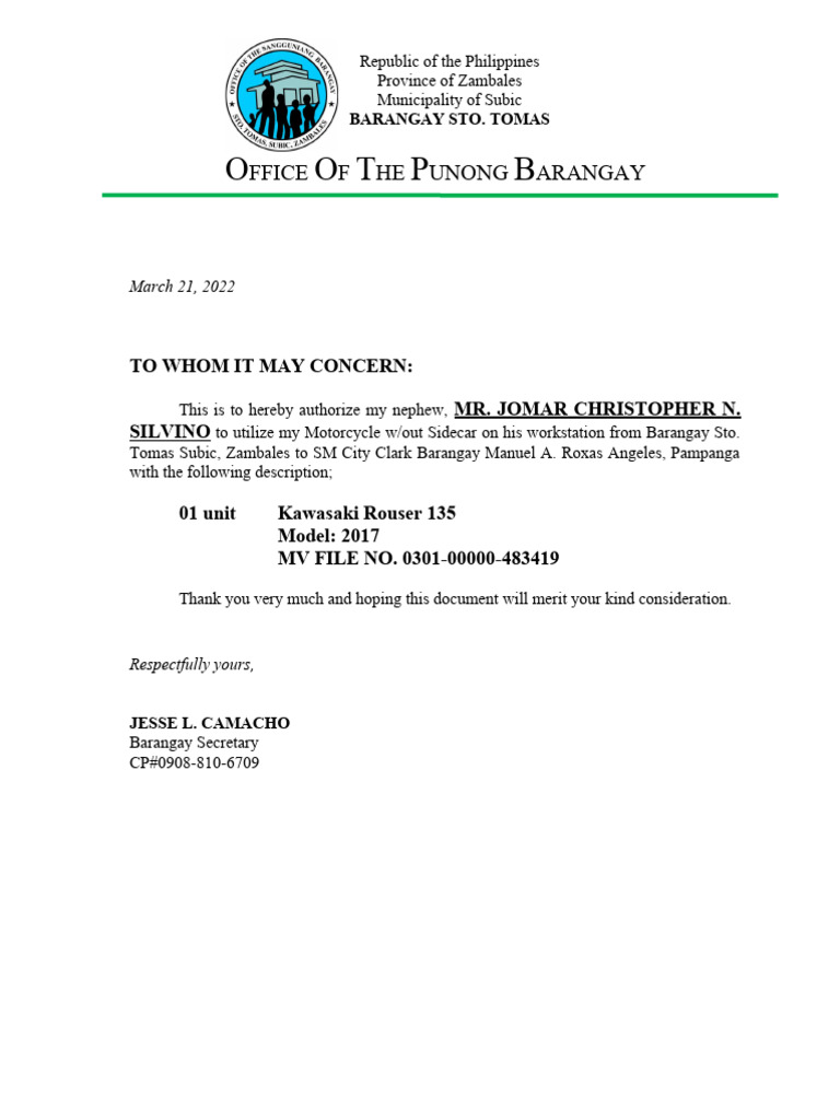 Authorization for Motorcycle Use | PDF