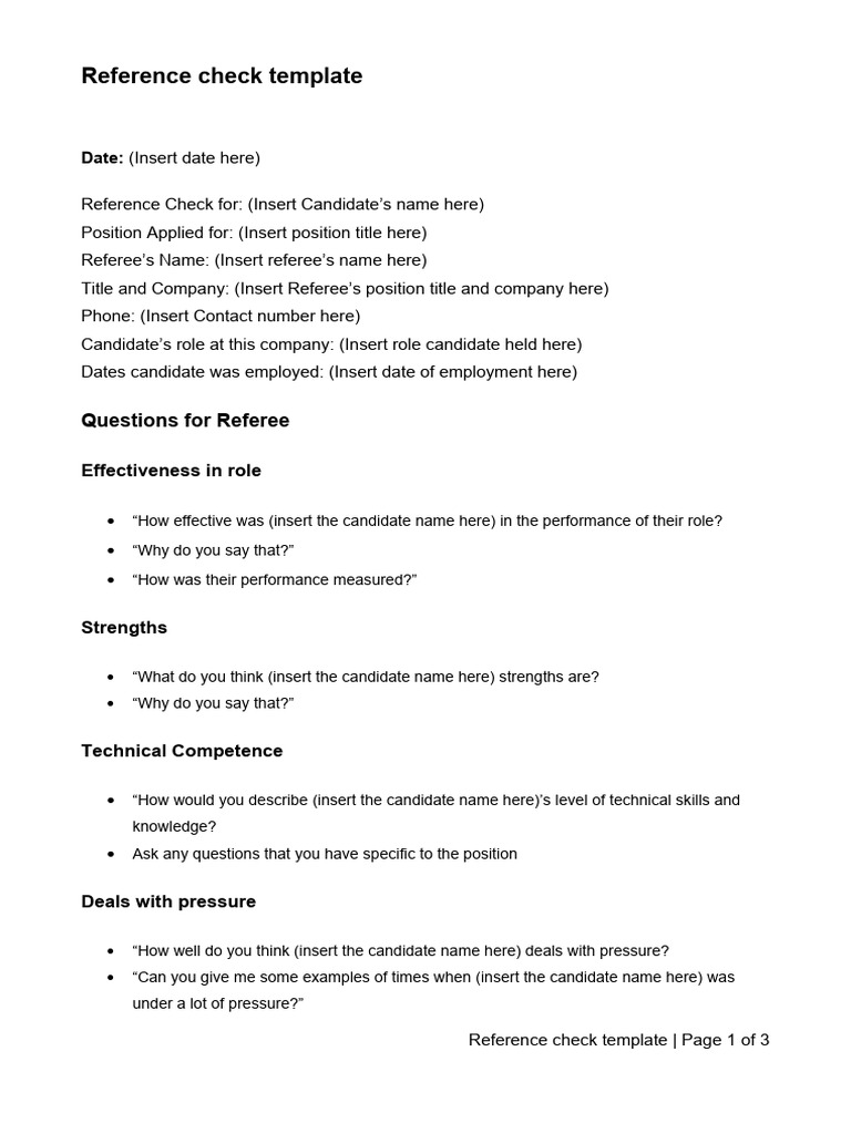 Reference Check Template | Download Free PDF | Cognition