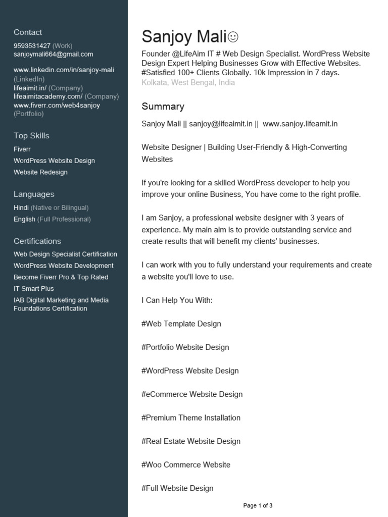 Sanjoy Mali: WordPress & Web Design Expert | PDF | Web Design | Word Press