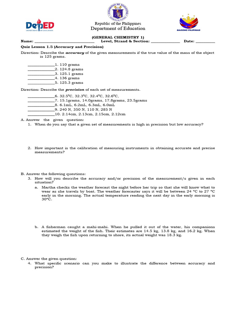 Lesson 1.5 ACCURACY AND PRECISION | PDF