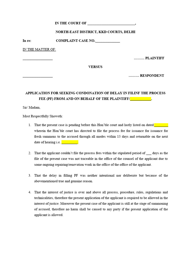 Application For Condonation of Delay | PDF
