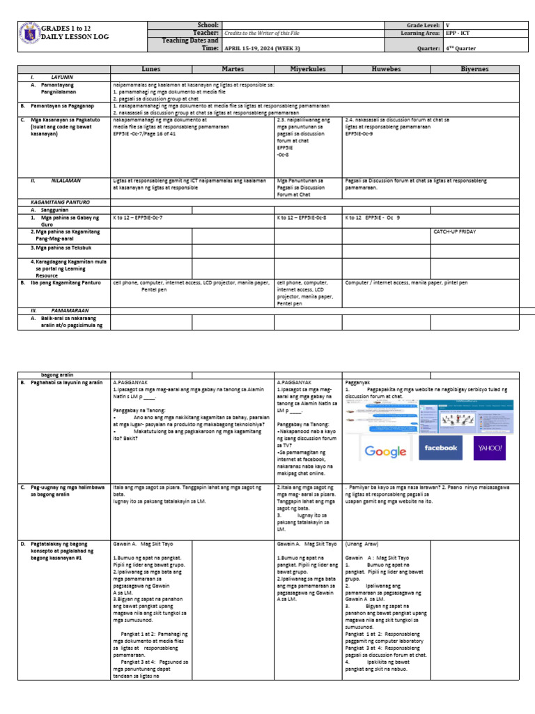 Grade 5 DLL Epp 5 q4 Week 3 | PDF
