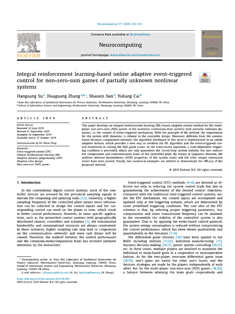 20-Neurocomputing-Integral Reinforcement Learning-Based Online Adaptive ... 20-Neurocomputing-Integral Reinforcement Learning-Based Online Adaptive ...